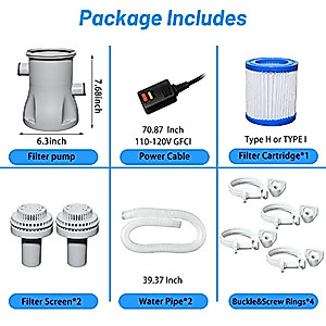 330 Gallons Pool Filter Pump Above Ground,Swimming Pool Filter Cartridge Pump,Electric Pool Water Pump Filter for Pools Sand Cleaning Tool Set with 1 Pool Filter Cartridge