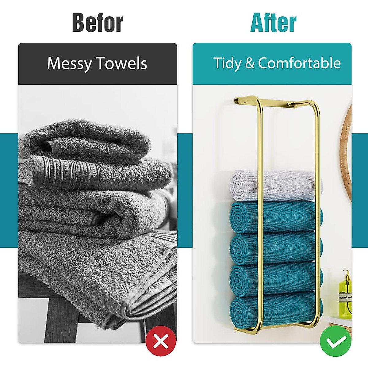 Towel Rack Wall Mounted, Bathroom Towel Storage, Stainless Steel Towel Racks for Bathroom, Bath Towel Holder Organizer for Folded Large Towel Washcloths, Easy to Install, Silver