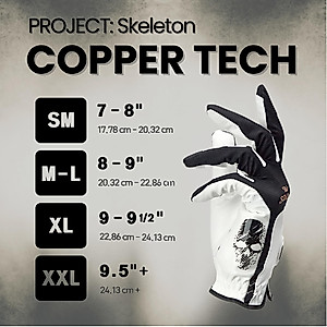 XEIRPRO Copper Tech Men's Golf Gloves - Skeleton Pattern with Ball Marker – Perfect for Summer - Copper Infused Mens Golf Gloves (Green/Black, XL, Left)