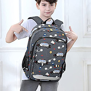 Glaphy Police Car Pattern Backpack School Bag Lightweight Laptop Backpack Student Travel Daypack with Reflective Stripes