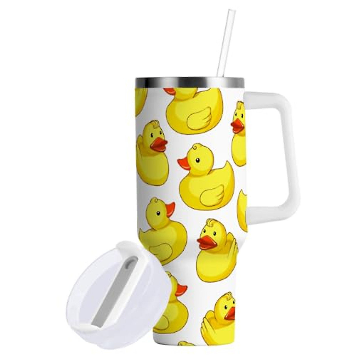 MCHIVER Cartoon Yellow Ducks 30 oz Tumbler with Handle and Straw Stainless Steel Vacuum Water Bottle Leak-proof Travel Coffee Mug Insulated Cup for Home Office Car
