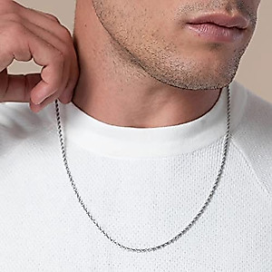 GLIVEOR Silver Chain for Men, 22 Inch Sterling Silver Chain for Men 2.5mm Mens Necklaces Silver Chain for Men Silver Chain Necklace Chains for Men Rope Chain Mens Silver Chain Necklace for Men