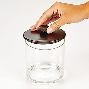 mDesign Small Modern Apothecary Storage Organizer Canister Jars - Acrylic Containers for Bathroom, Organization Holder for Vanity, Counter, Makeup Table, Lumiere Collection, 2 Pack, Clear/Bronze