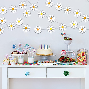 12 Packs Daisy Groovy Boho Party Banners Daisy Garland Kit Daisy Hanging Swirl Hippie Party Decorations White Daisy Paper Cutouts for One Birthday Baby Shower Party Home Classroom Favor Supplies Decor