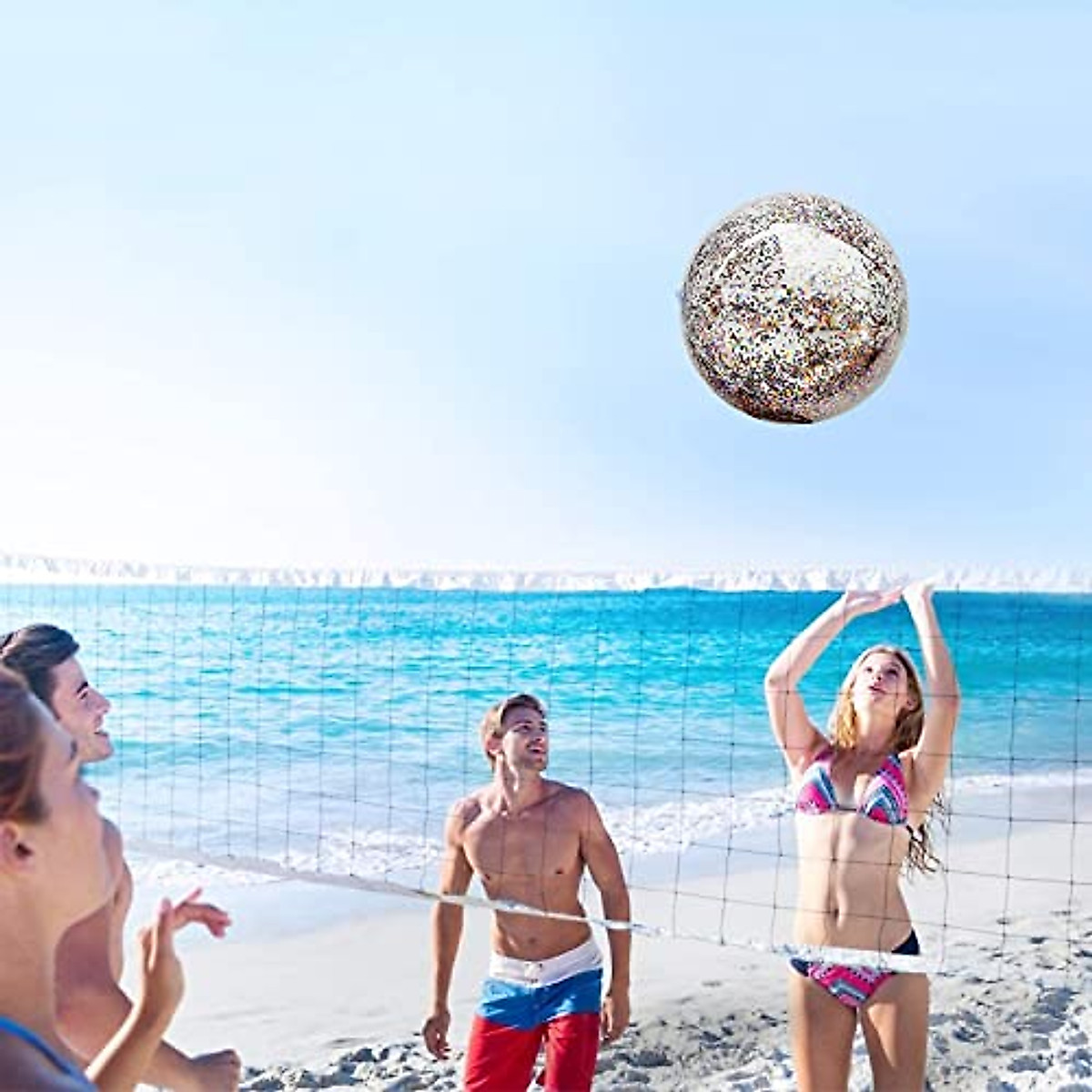 Inflatable Beach Balls Bulk Jumbo 16" Glitters Pool Toys Balls for Pool, Beach, Summer Pool Party - Swimming Pool Game Water Beach Toys Kid Party Favor Luau Decorations Blow Up Beach Ball (12 Pack)