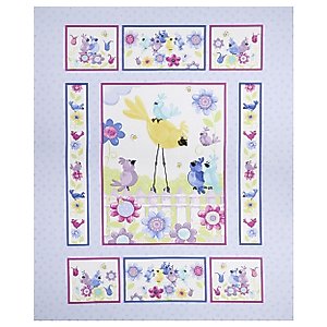 Susybee Bird's Buddies 36" Panel Lilac, Fabric by The Yard