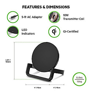 Belkin Boost Up Wireless Charging Stand 10W - Qi Wireless Charger for iPhone 11, 11 Pro, 11 Pro Max, Xs, XS Max, XR/Samsung Galaxy S9, S9+, Note9 / LG, Sony and More (Black) (F7U052dqBLK)