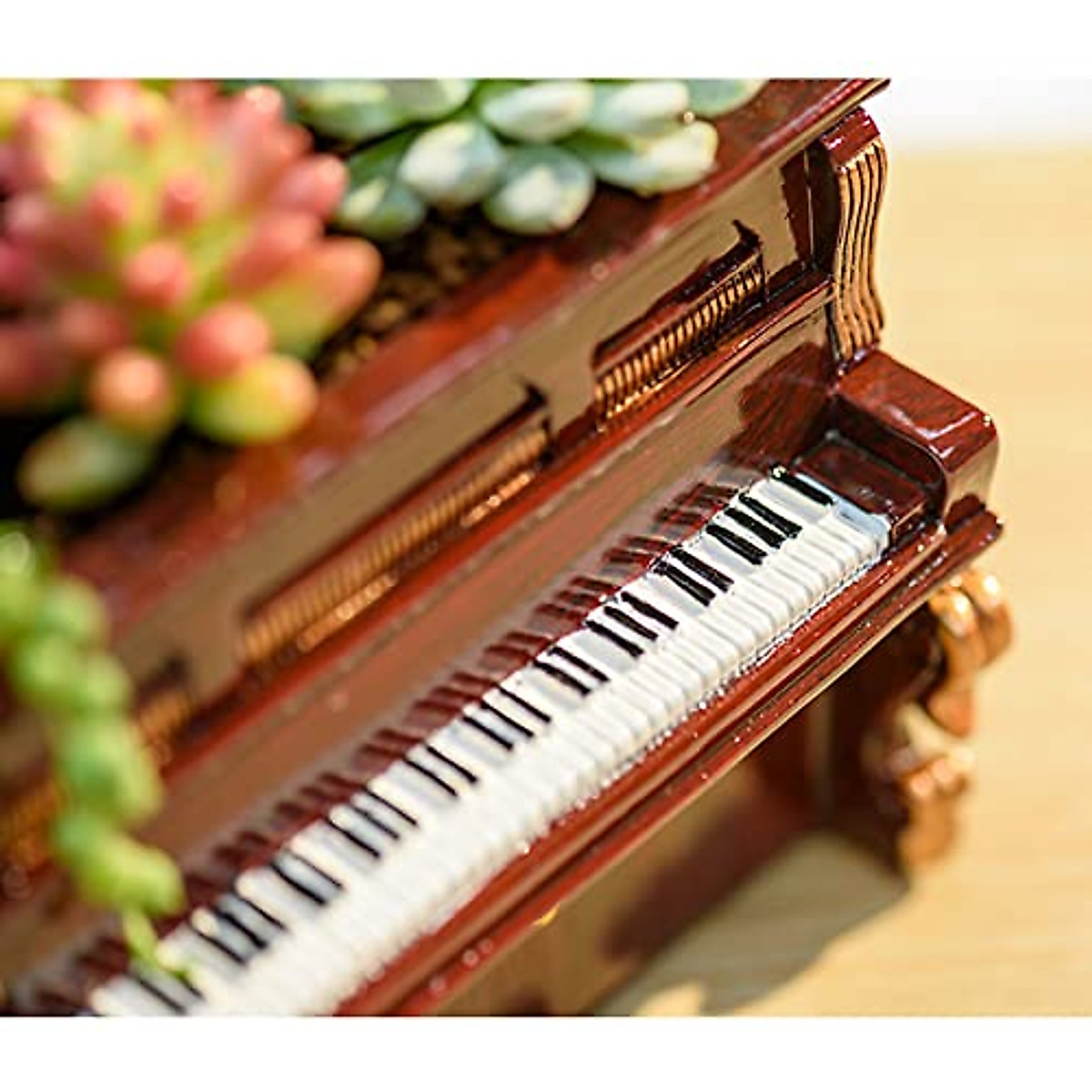 JIATAY Wooden Pots, Mini Flowerpot, Retro Resin Succulent Planter Bonsai Pot Desk Holder Mini Ornament (Piano Brown)