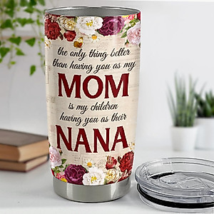 SANDJEST Best Nana Ever Tumbler Gift for Grandmas from Grandkids - 20oz Floral Insulated Stainless Steel Travel Mug Granny Christmas, Birthday, Mother's Day Gifts for Nana, Gigi from Grandchildren