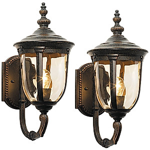 John Timberland Bellagio Rustic Vintage Outdoor Wall Light Fixtures Set of 2 Veranda Bronze Metal Upbridge Arm 16 1/2" Champagne Glass for Post Exterior Barn Deck House Porch Yard Patio Garage