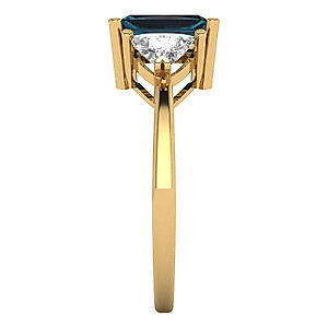 Clara Pucci 2.97ct Emerald Trillion cut 3 stone Solitaire Natural London Blue Topaz gemstone designer Modern Ring 14k Yellow Gold