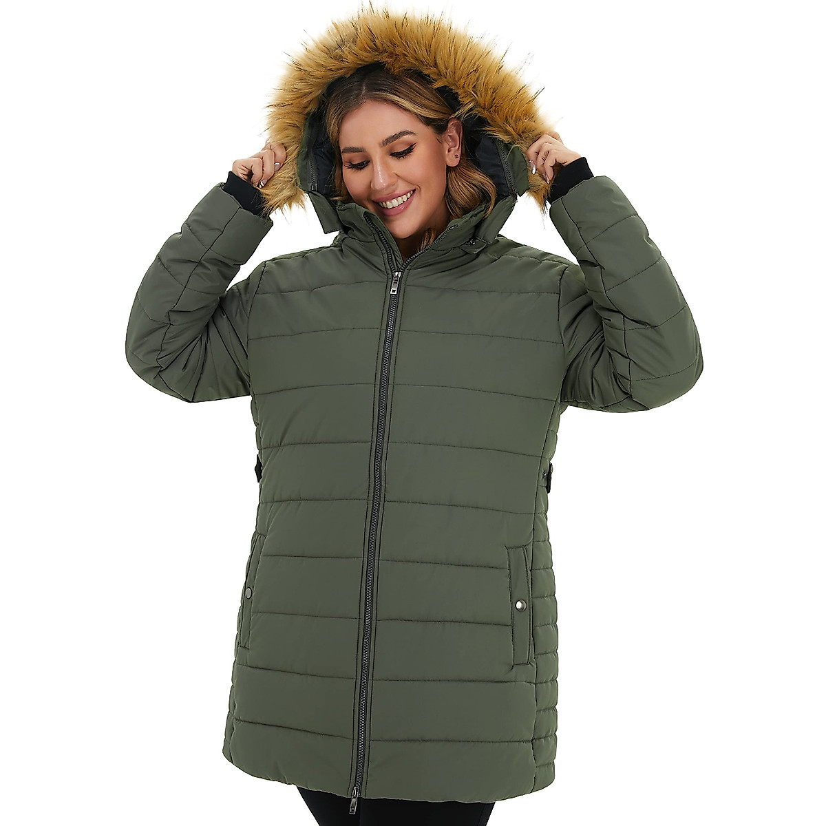 Soularge Women's Plus Size Winter Hooded Coat with Detachable (Army green, 3X)