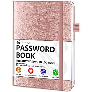 Elegant Password Book with Alphabetical Tabs - Hardcover Password Book for Internet Website Address Login - 5.2" x 7.6" Password Keeper and Organizer w/Notes Section & Back Pocket (Rose Gold)