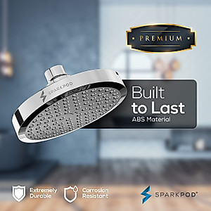 SparkPod Round Rain Shower Head with Shower Head Extension Arm - High Pressure Rain - Luxury Modern Look - No Hassle Tool-less 1-Min Installation (11" Shower Arm Extension, Luxury Polished Chrome)