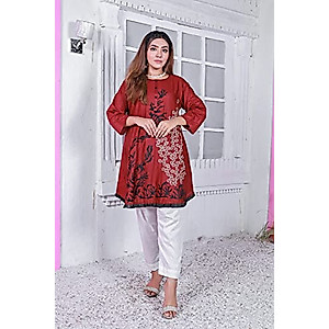 IshDeena Indian Kurtis for Women Indian Style Cotton Tunics Womens Tops Summer Embroidered (Small, Mehroon)