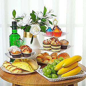 14 Pieces Tiered Cupcake Stand Set Gold 2-Tier 3-Tier Serving Stand Tower Tray with Round Rectangle Food Serving Trays Long Slim Dessert Stand for Party Baby Shower Wedding (White Lace Style)