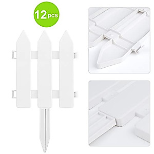 ELECLAND 12 Pieces Garden Fence with 12 Pieces Fence Insert White Plastic Fence Garden Picket Fence Edgings Lawn Flowerbeds Plant Borders Decorative Garden Yard