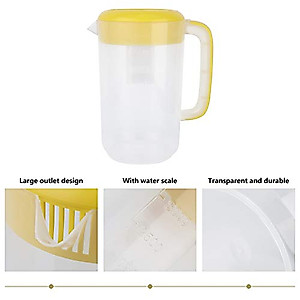 Housoutil Plastic Large Water Pitcher with Lid, 1 Gallon/ 4L Carafes Drinks Water Jug, Shatterproof Straining Pitcher Round Lid for Hot/ Cold Lemonade Juice Beverage Ice Tea Kettle ( Yellow )