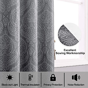 DWCN Ombre Blackout Curtains for Bedroom - Damask Patterned Thermal Insulated Energy Saving Grommet Curtains for Living Room, Set of 2 Panels, 52 x 84 Inch Length, Grey
