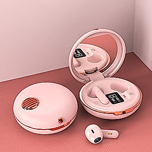 Olyre Wireless Earbuds for Girls, Bluetooth Earbuds with Make-up Mirror, LED Display, Bluetooth V5.3, Waterproof Bluetooth Earphones in-Ear Headphones for Travel Workout Running Jogging (Pink)