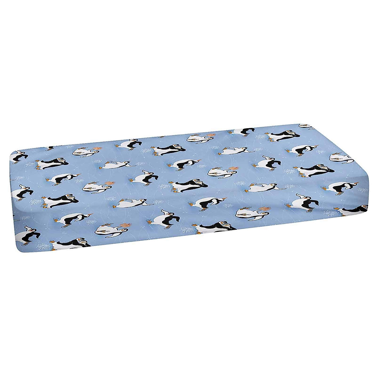 Cartoon Animal Fitted Crib Sheet,Skating Funny Penguins Fun Activity Cheerful Smiling Mascots Cute Couple Microfiber Silky Soft Toddler Mattress Sheet Fitted,28"x 52"x 8'',Baby Sheet for Boys Girls