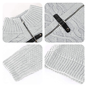 Karlywindow Mens Cable Knitted Cardigan Sweater Turtleneck Long Sleeve Slim Fit Winter Zipper Front Casual Pullover Sweaters