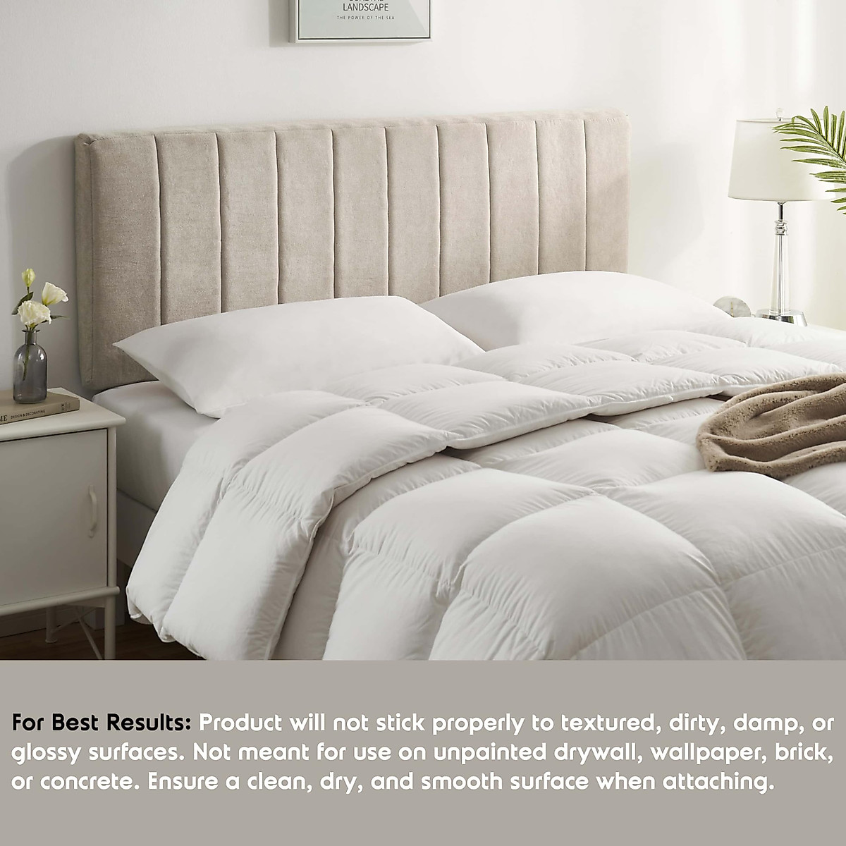 Upholstered Queen Headboard - Easy Assemble Channel Stitched Headboard Queen Size - Wall Mounted Headboard with 3D Soundproof Wall Panels Peel & Stick Floating Headboards for Queen Size Bed - Beige