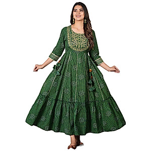 JG JAI GOVINDAM Dress for Saint Patricks Day Anarkali Indian Kurti for Women Pakistani Wedding/Party Wear Designer Style (GREEN-XXL)