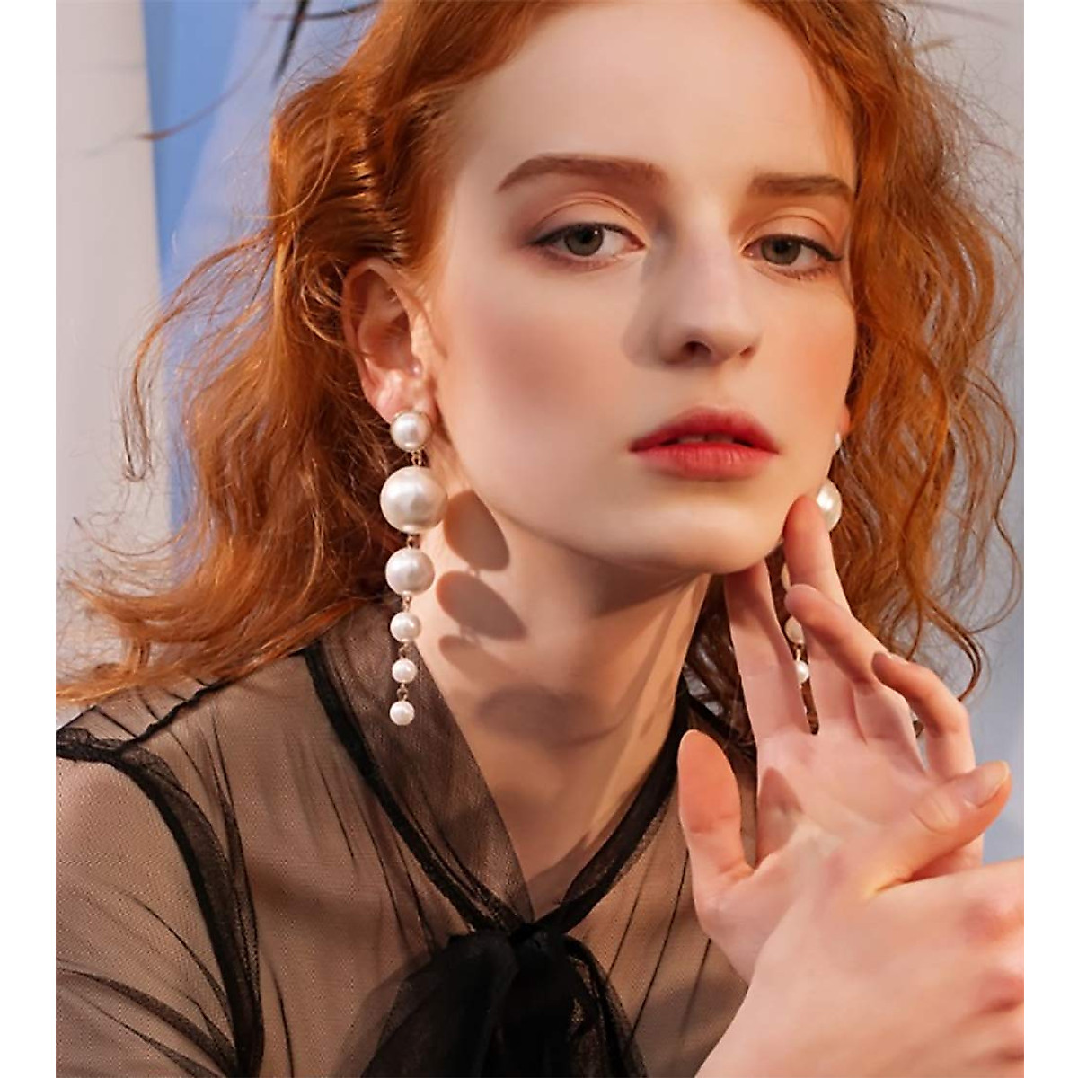 Denifery Boho Gold Long Tassel Earrings Fringe Dangle Earrings Pearls Earrings Thin Earrings Handmade Bohemian Statement Earrings for Women Daily Party