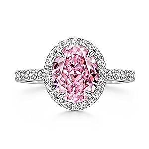 Michooyel 2.0ct Oval Cut Pink Diamond Engagement Ring Sterling Silver Cubic Zirconia Halo Women's Ring Promise Ring