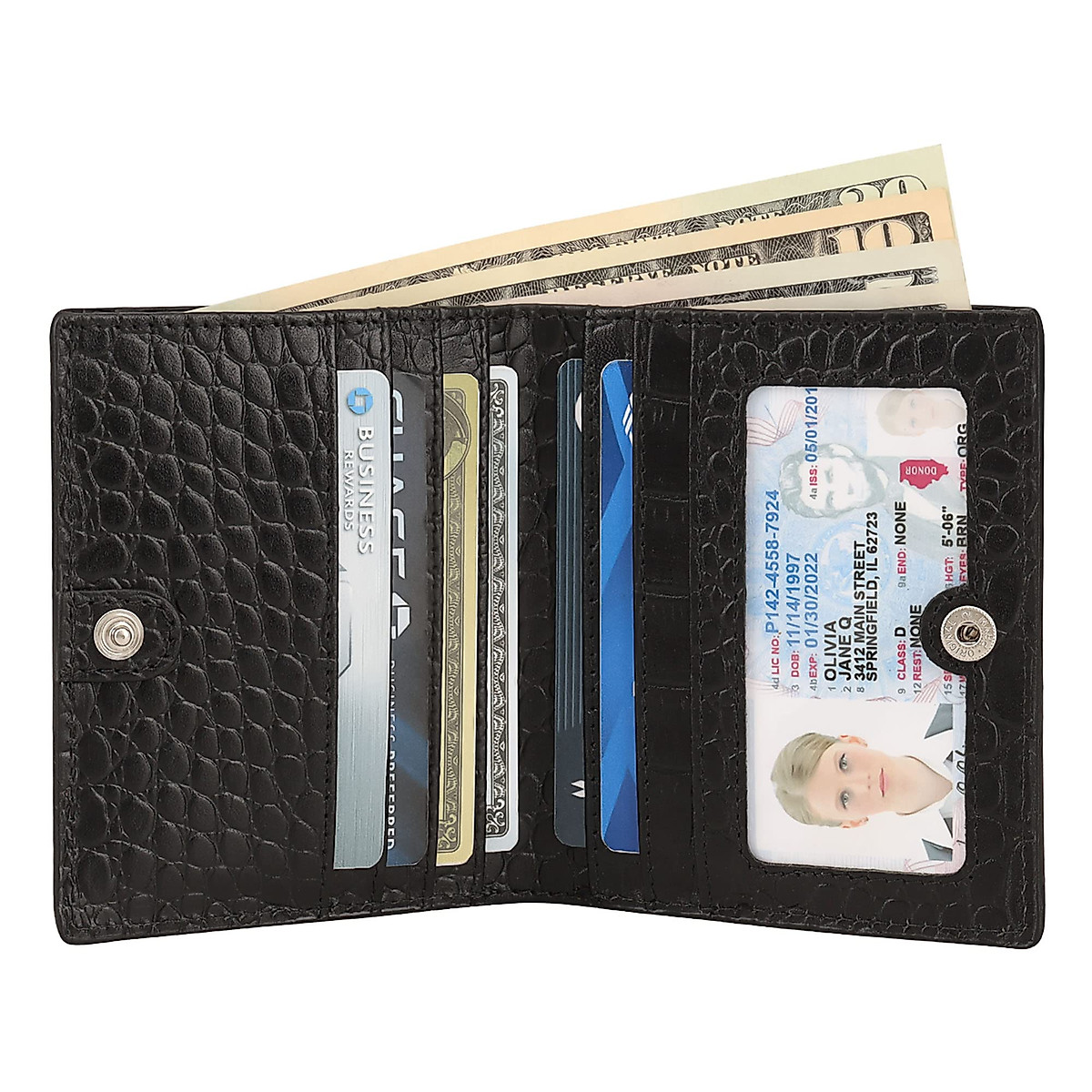 BOTANNER Genuine Leather Womens Wallet RFID Blocking Slim Compact 6 Credit Card Slots 1 ID Window Bills Sections Zipped Section for Coins Secure Button Closure Gift Boxed Red