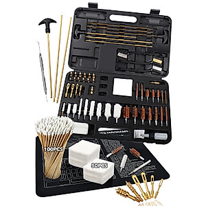 NaTiddy 212PCS Gun Cleaning Kit Universal Rifle Cleaning Kit with Solid Brass Accessories,Black Case,Gun Cleaning Mat,Cotton Swabs,Stainless Steel Pick,Gun Cleaning Brush Kits for Pistol Shotgun