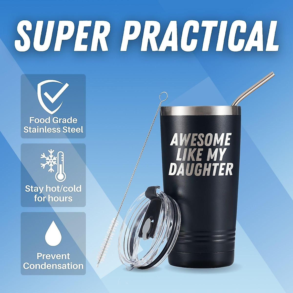 Onebttl Awesome Like My Daughter Mug Tumbler Coffee Cup, Gifts for Father's Day, Birthday, Christmas from Daughter, Wife, Stainless Steel Travel Mug 20oz