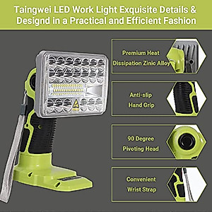 SINTENT Portable Led Work Light for Ryobi 18v Battery, 18w 2000lm Battery Powered Lights by Rechargeable Flood Tools Men