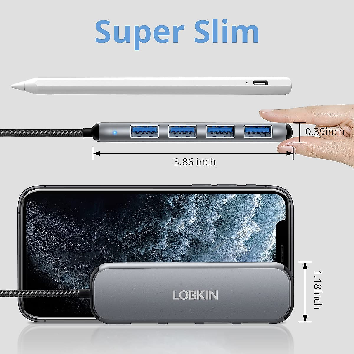 USB 3.0 Hub,LOBKIN 4-Port USB Hub with 2ft Long Cable,Multi USB Port Expander,USB Splitter for Laptop, Compatible with Windows PC, Mac, Printer, Mobile HDD