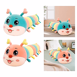 GREUS 43.3 Inches Giant Caterpillar Stuffed Animal Caterpillar Plush Cuddle Toys Long Caterpillar Hugging Pillow Plushies Body Pillow Cute Caterpillar Doll Birthday Gift for Kids Girls Girlfriend