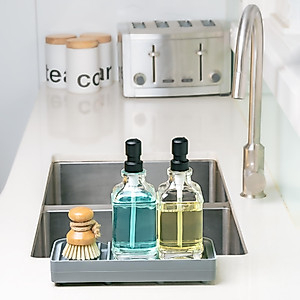 UHMER Silicone Sink Tray, Extra Large Self-Draining Sink Tray for Soap Bottles, Quick-Dry Silicone Sponge Holder for Kitchen Sink, Wide Lip Silicone Kitchen Sink Tray (Dark Gray)