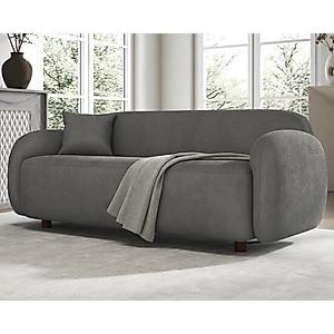 PaPaJet 3 Seater Sofa, Modern Couch with Soft Boucle Upholstered, Comfy Cloud Sofa Couch for Living Room Home Office Sherpa Grey Curved Couch