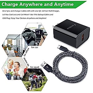 Quick Charge 3.0 Fast Charging USB Wall Charger Plug with 6ft Type C Cable for Samsung Galaxy S23 S22 Plus S21 S23 Ultra/S21+ S20 FE Note20 A53 A13 A03S A21 A51 A12 A20 A10E A50 A71 A32 A52 S10 S9 S8