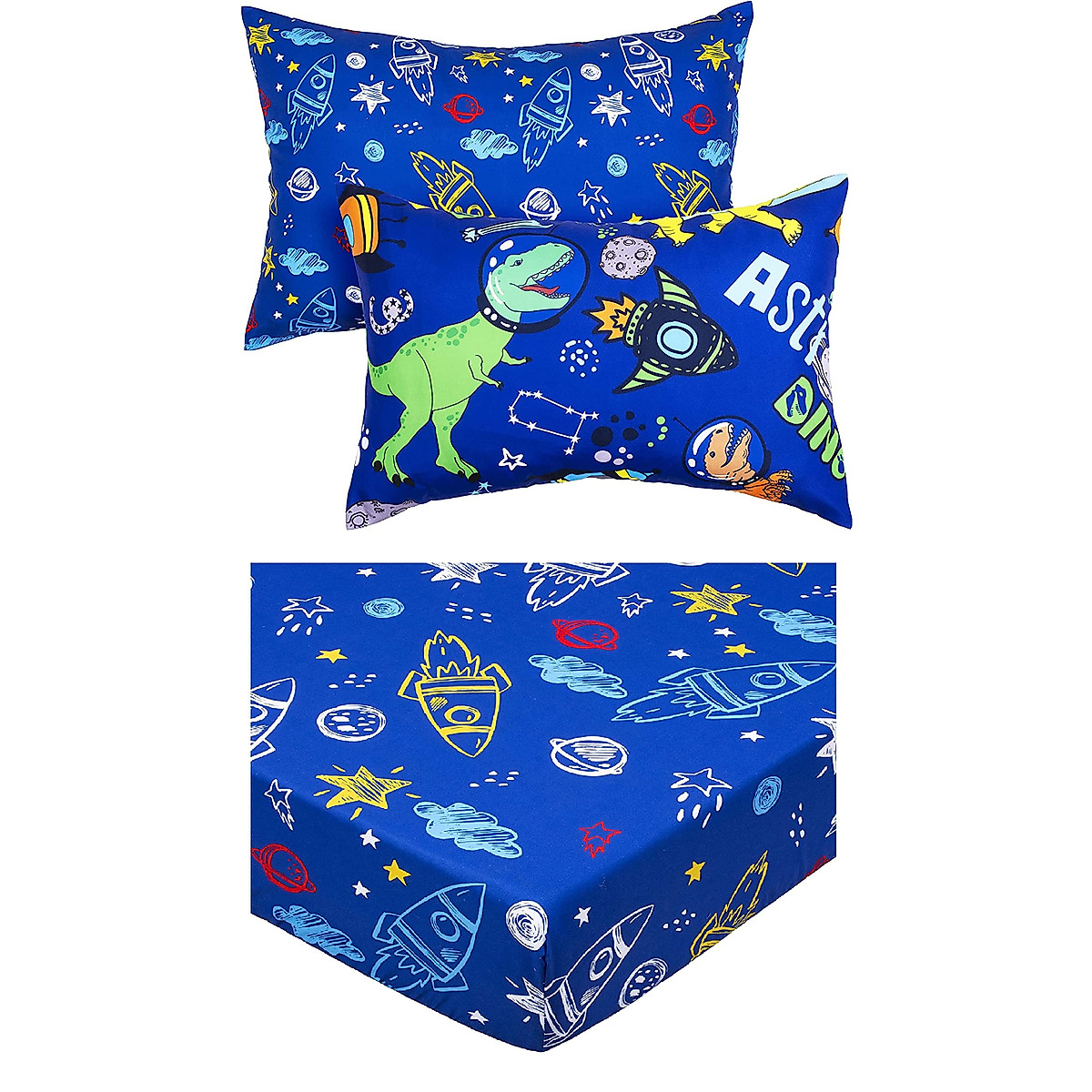 UOMNY Toddler Bedding - Kids Pillowcase for Children Bedding - Fitted Crib Sheet Standard Size Nursery Bedding Sheet(Blue Dinosaur)