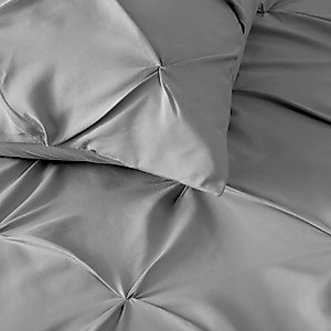 Bedsure Grey Duvet Cover Queen Size - Pinch Pleated Queen Size Duvet Cover with Zipper Closure, Microfiber Pintuck Duvet Cover(Grey, Queen)