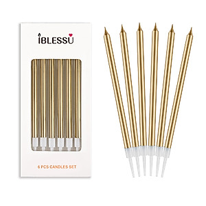 IBLESSU 48 Pcs Birthday Candles - Long Birthday Candles, Cake Candles, Tall Birthday Candles, Party Candles, Cake Candles for Birthday Wedding Decorations Champagne Gold Birthday Candle