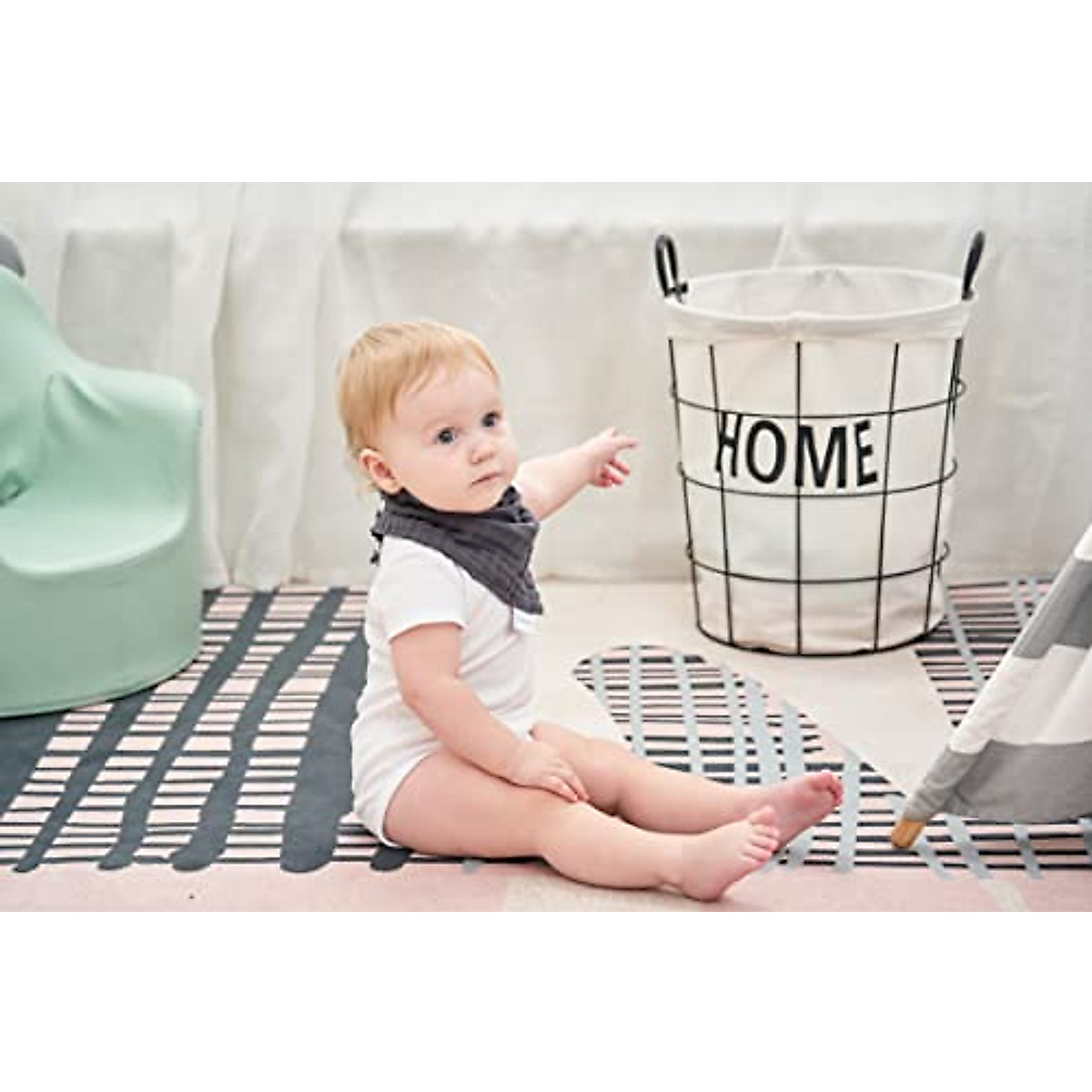 CottCare 12-Pack Muslin Baby Drool Bibs 100% Cotton for Boys and Girls,Soft and Absorbent/Atrovirens/Green/Apricot white/Grey