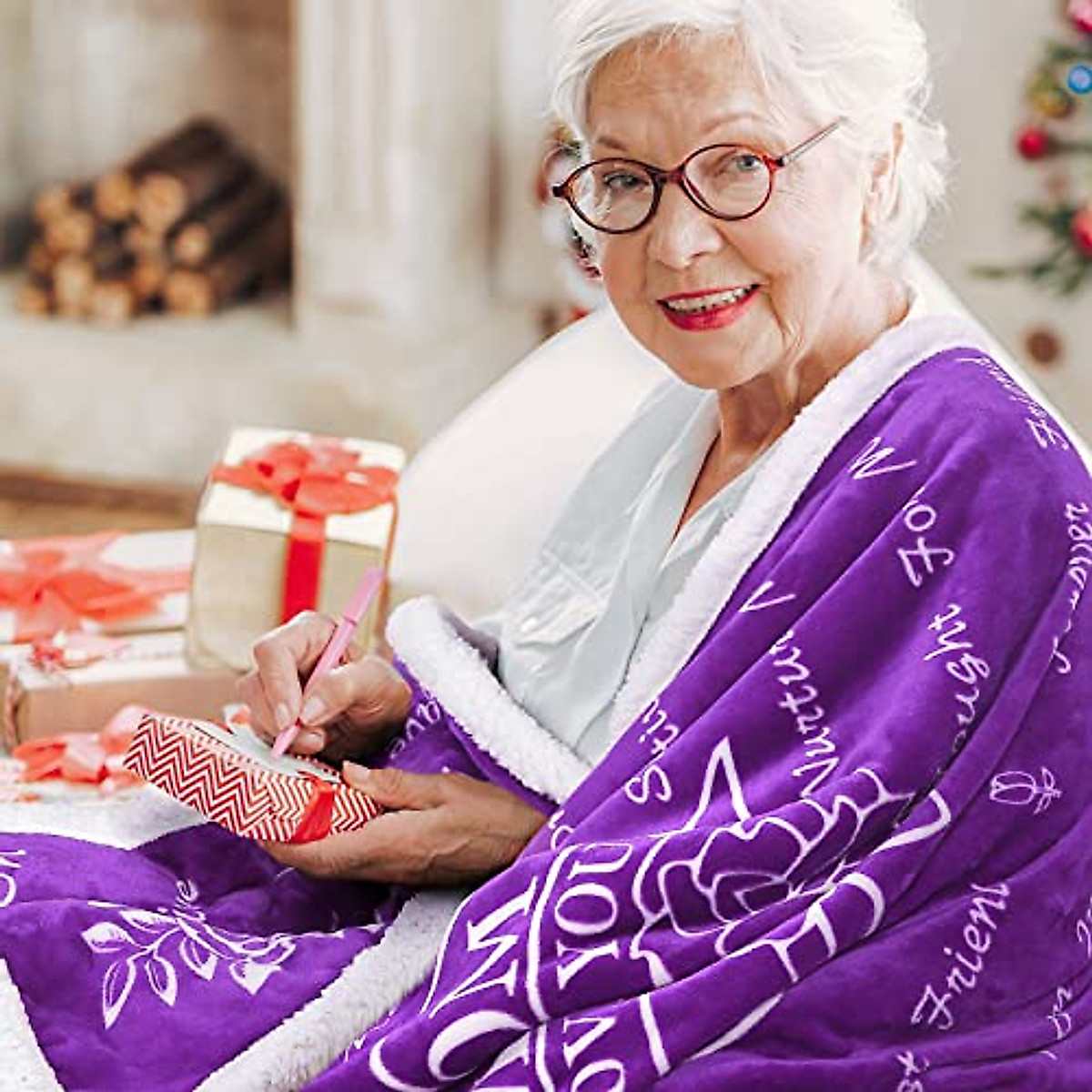 DOKEYWELL Birthday Gifts for Mom Unique Mom Gifts from Son Daughters for Mothers Day Valentines Day Christmas - I Love You Mom Sherpa Hugs Blanket 50"x60" (Purple)
