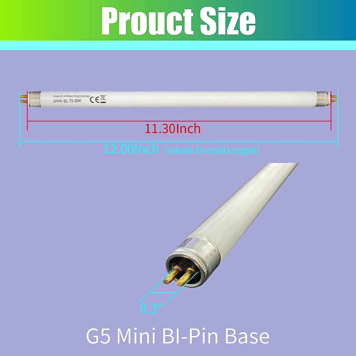 Celiwace 4 Pack T5 8 Watt F8T5 BL Black Light Bulb BL368 365nm WS108 Replacement Fluorescent Tube 12 inch