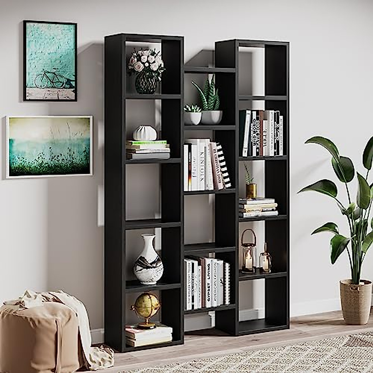 LITTLE TREE 14 Cube Bookshelf Bookcase for Small Space,Black
