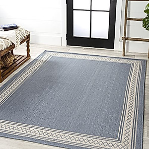JONATHAN Y SMB207C-3 Lucia Classic Diamond Border Indoor Outdoor Area-Rug, Farmhouse, Traditional, Solid Easy-Cleaning,Bedroom,Kitchen,Backyard,Patio,Non Shedding, Blue/Cream, 3 X 5