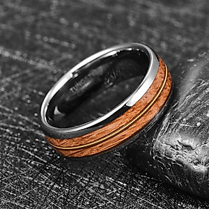 Corato 8mm Guitar Strings Rings Silver Tungsten Wedding Engagement Band Barrel Wood Inlay Size 12