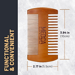 Wooden Beard Comb With Leather Case - Handcrafted Solid Beechwood Beard, Mustache and Head Hair Pocket Combs for Men Dual Action Fine & Coarse Teeth Perfect for Conditioner Oils and Beard Balms