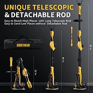 Drywall Sander, 1050W Electric Drywall Sander with Vacuum Dust Collection, 2100RPM Wall Sander with 7 Variable Speed, Foldable & Extendable Handle, Double-Deck LED Light, Dust Bag and Hose